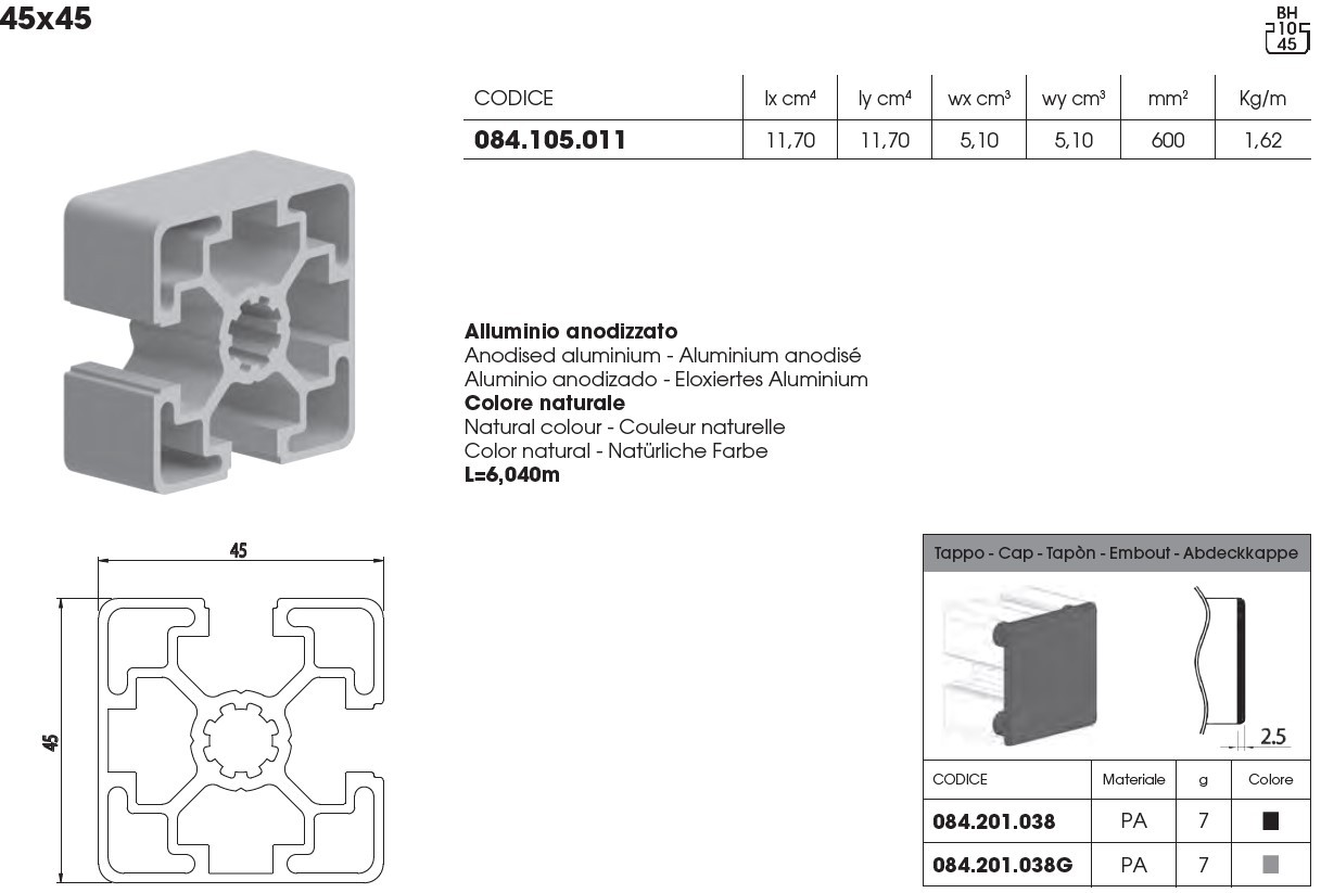45mmX45mm Two Face Aluminium Extrusion with a 10mm slot-2800mm - (084. ...