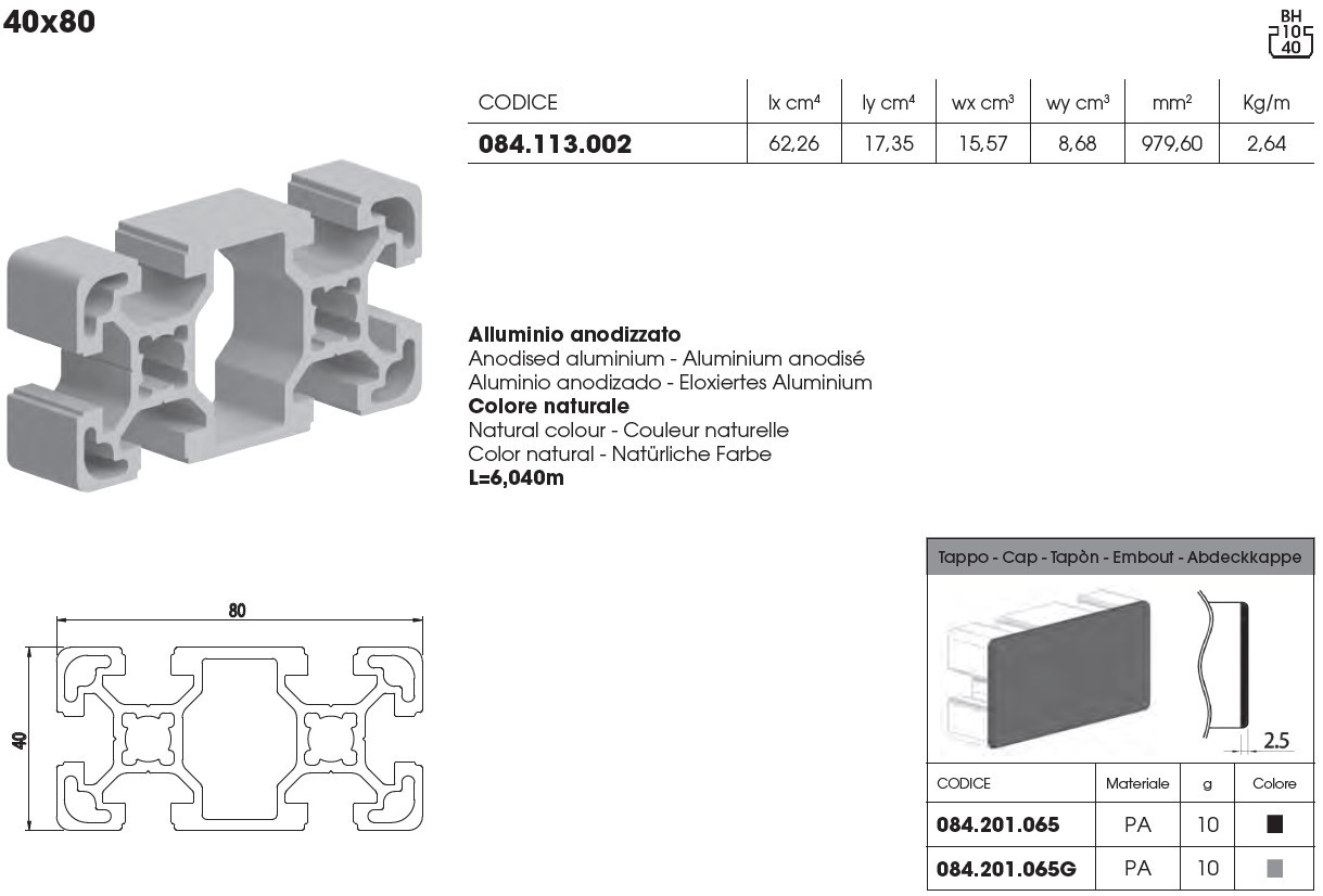 80mmX80mm Base Aluminium Extrusion with a 10mm slot - (084.113.003)
