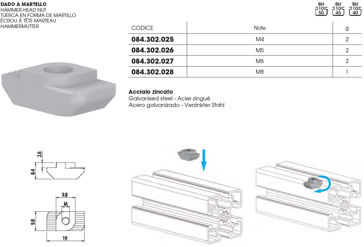 M5 HAMMER-HEAD NUT - 10mm slot - (084.302.026)