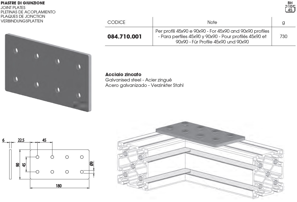 JOINT PLATES - For 45x90 and 90x90 profiles - (084.710.001)