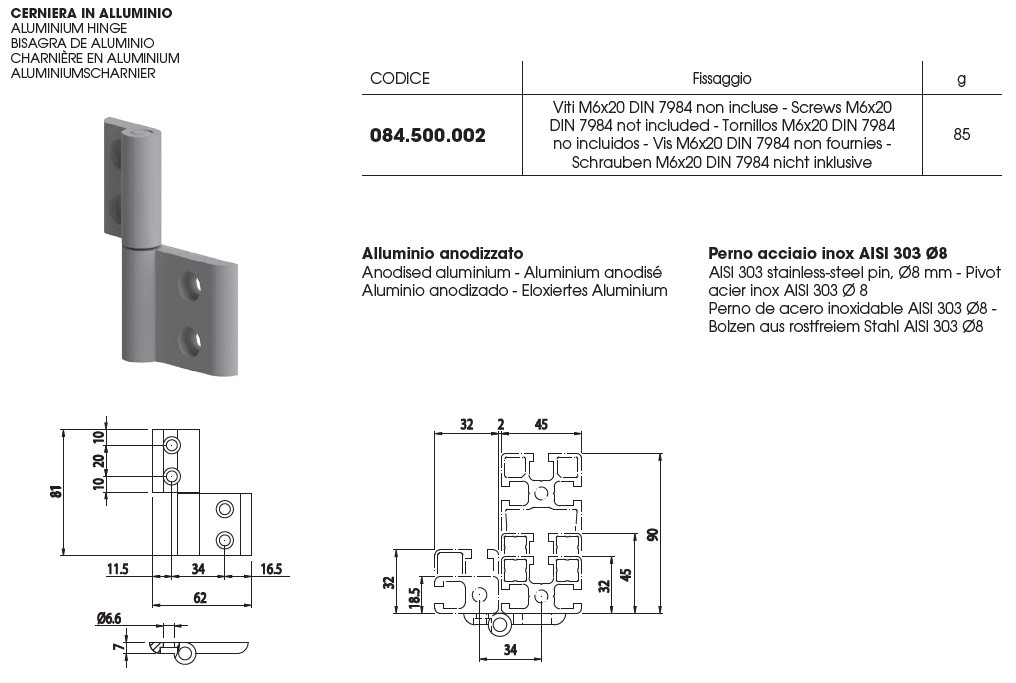 ALUMINIUM HINGE - (084.500.002)