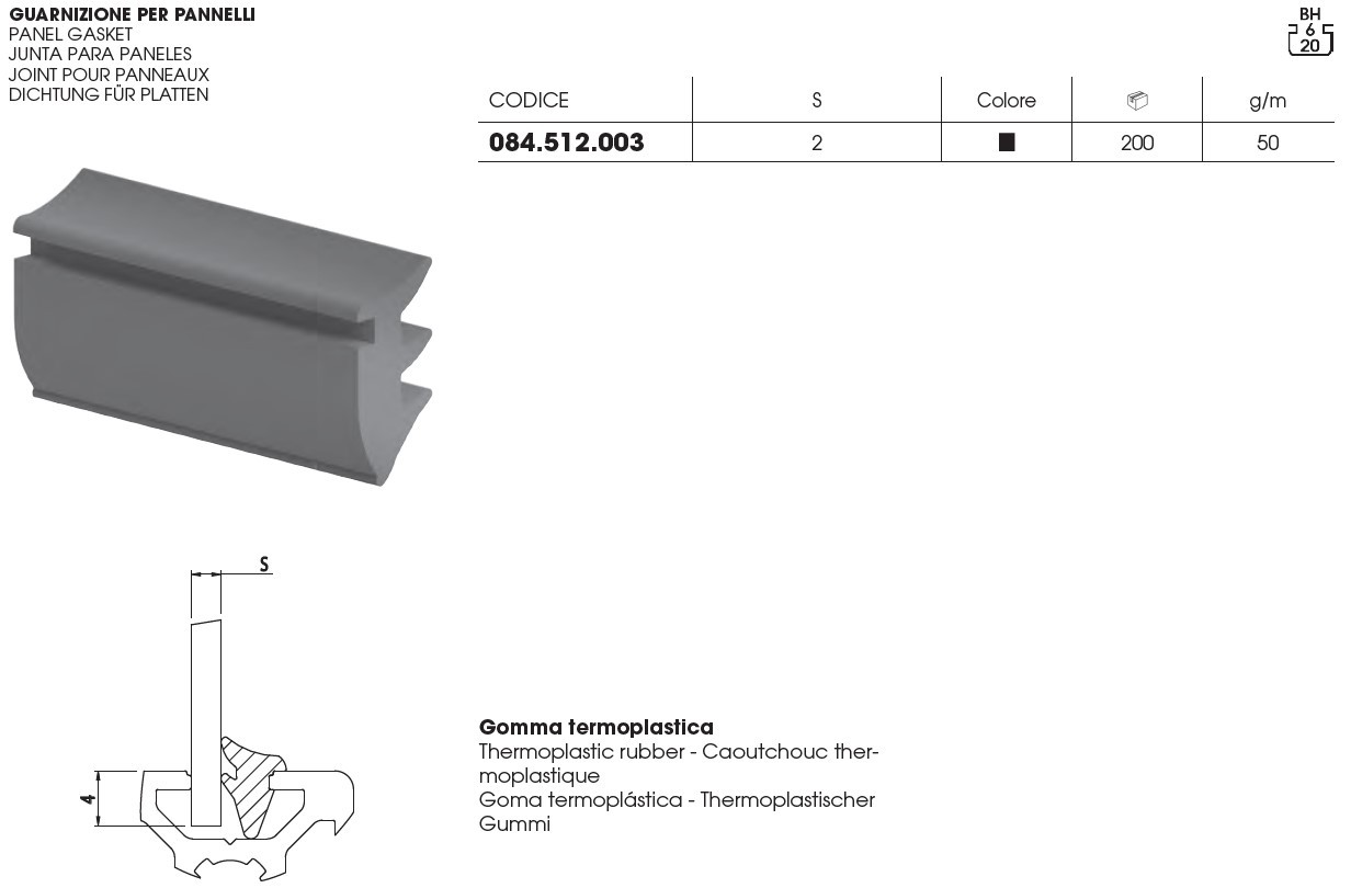 PANEL GASKET For 2mm panel - (084.512.003-1000mm)